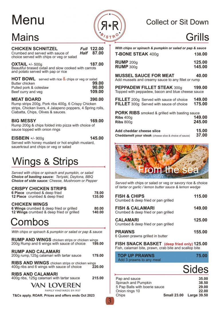 R&R Bistro – PLEASE NOTE NO CASH PAYMENTS-CARD PAYMENTS ONLY