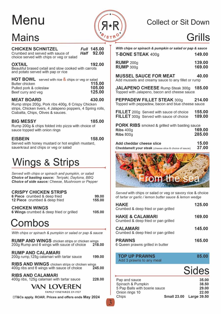 R&R Bistro – PLEASE NOTE NO CASH PAYMENTS-CARD PAYMENTS ONLY